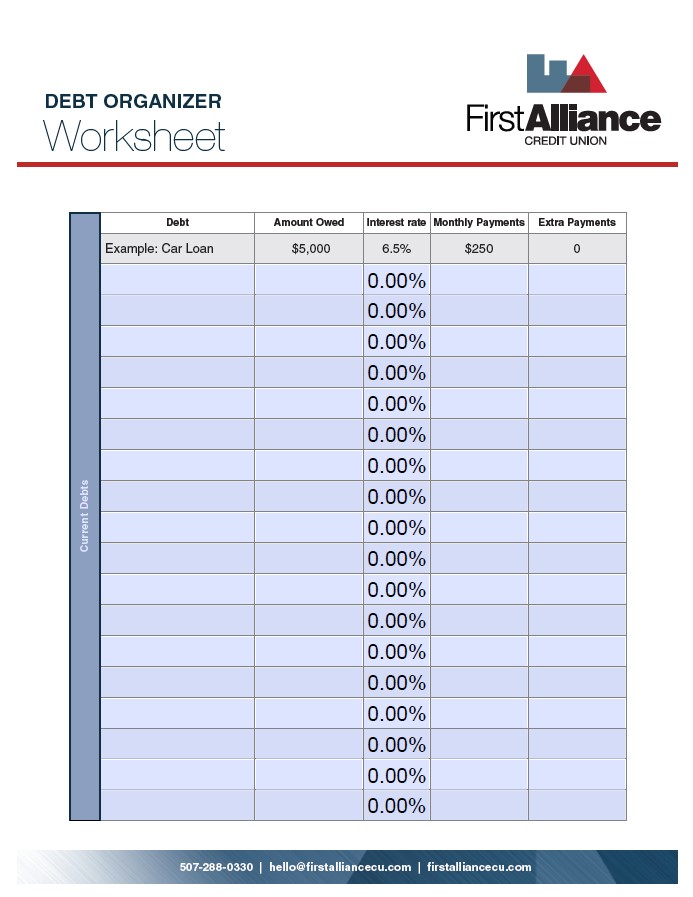 Debt Organizer Packet | First Alliance Credit Union